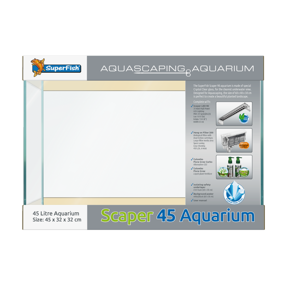 Superfish Scaper 45 Aquarium Set - Aquascaping Aquarium Fish Tank Cube ...