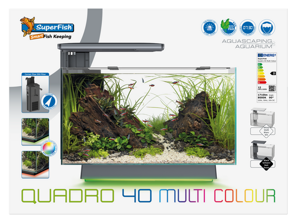 Superfish Quadro 40 Multi-LED Complete Aquarium Kit Fish Tank Set ...